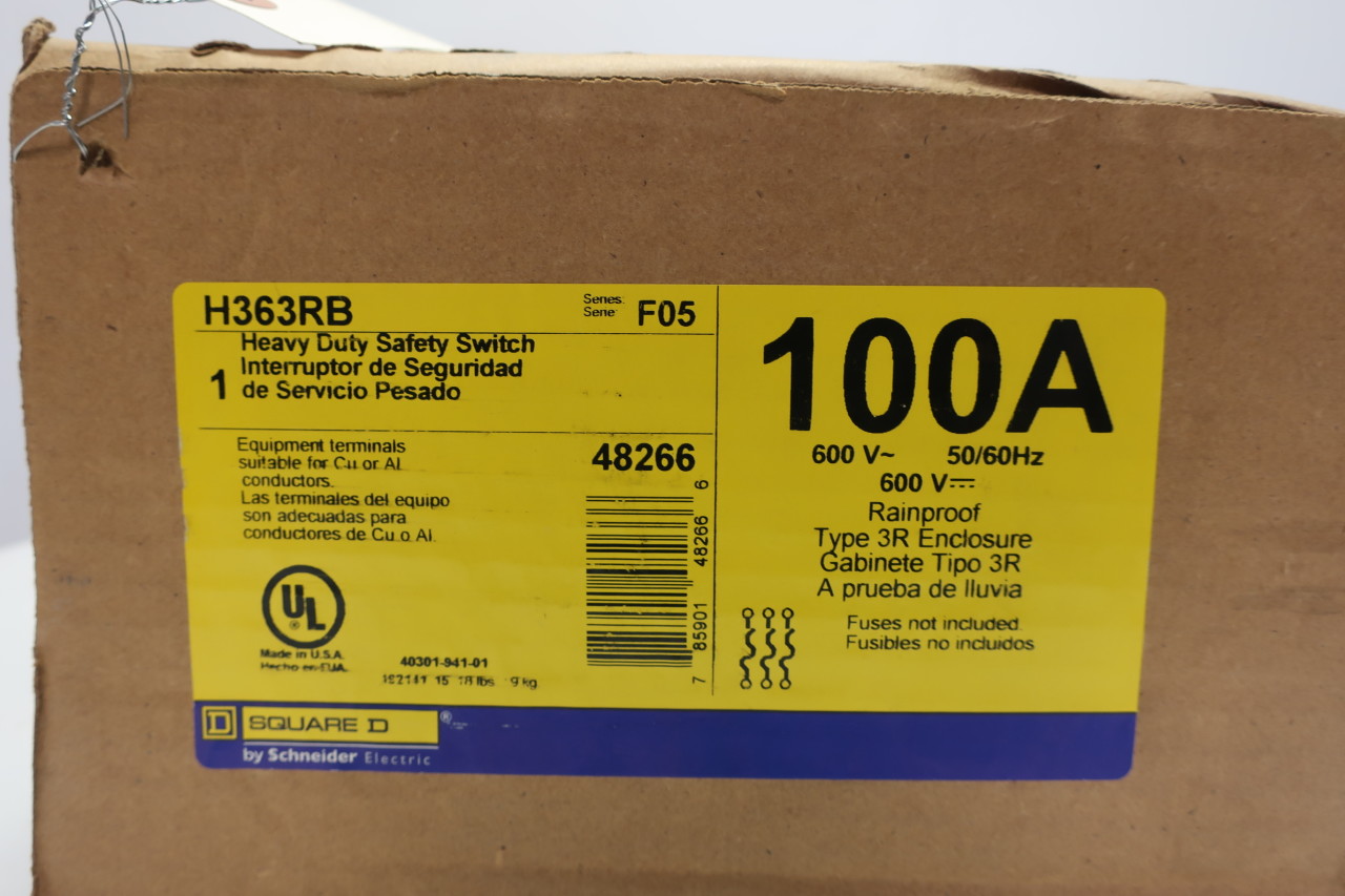 Square D 3 Phase 100A NEMA 3R Safety Switch (H363RB) for sale online | eBay