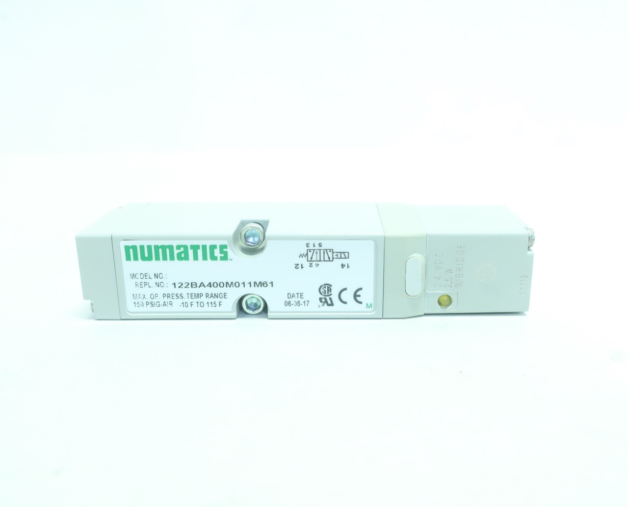 Numatics 122BA400M011M61 150psi 24v-dc Solenoid Valve