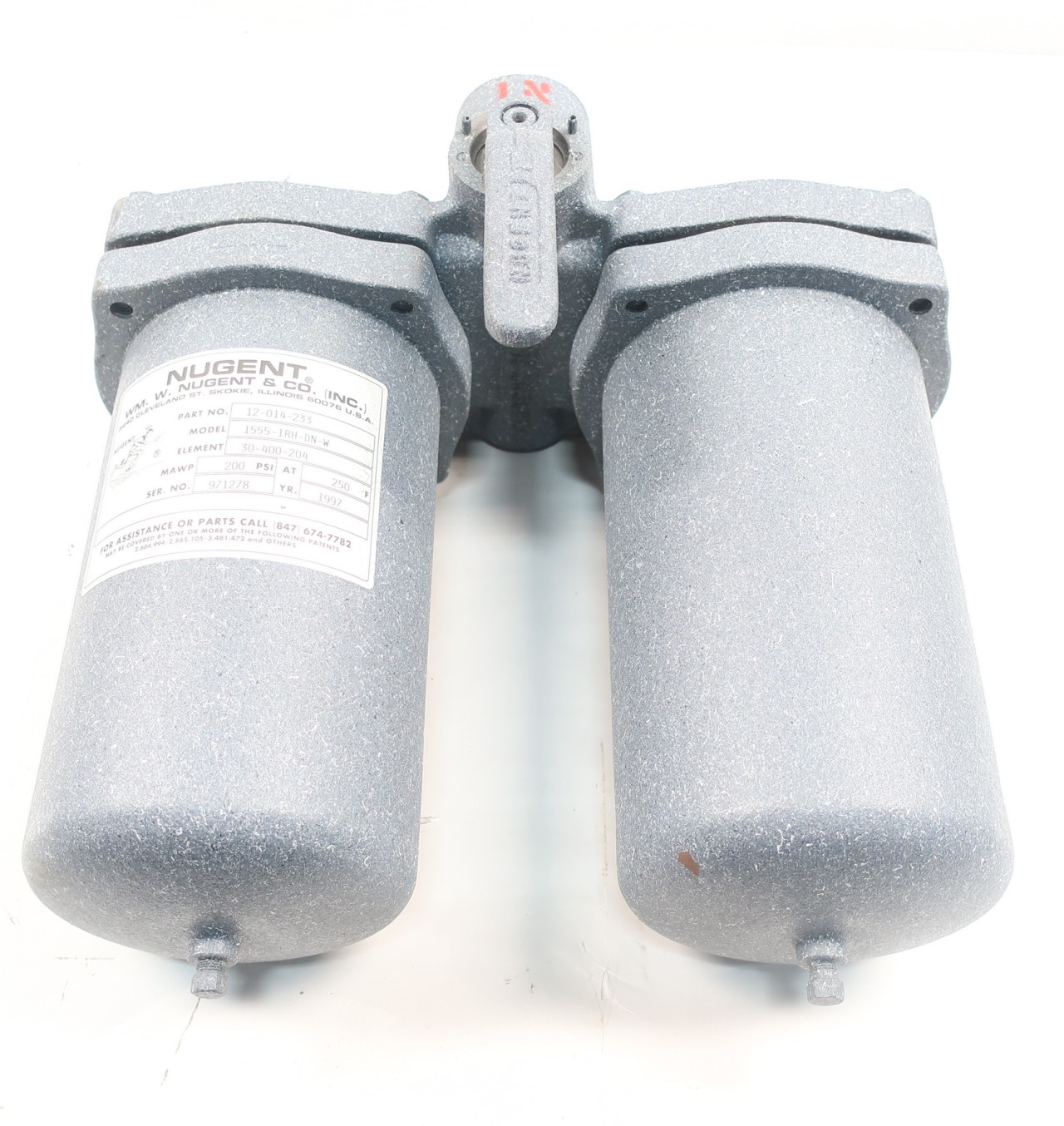 Nugent 1555-1RH-DN-W Dual Oil Filter Housing 200psi 1in Npt